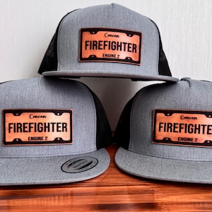 Personalized Firefighter Hat Custom Fire Department Leather Patch First ...
