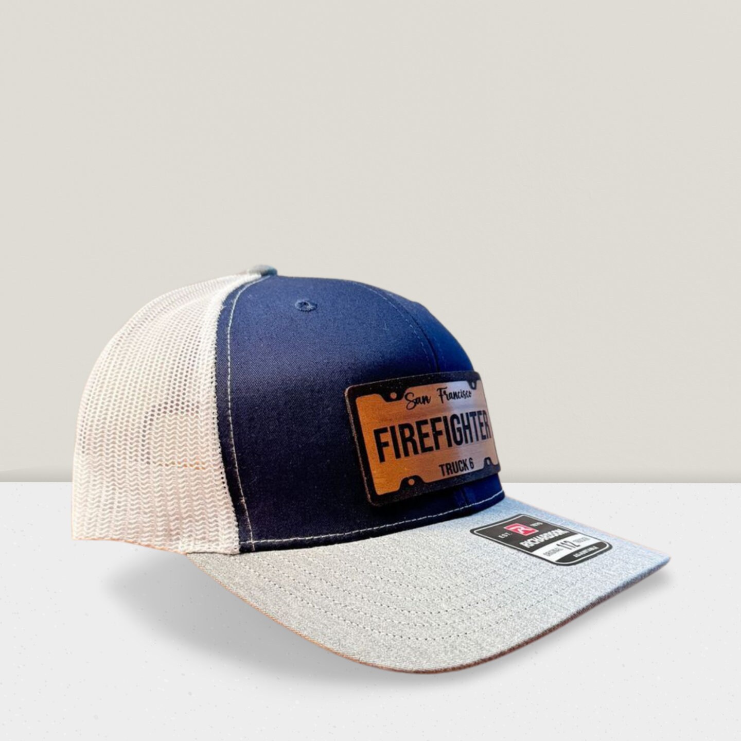 Custom Fire Department License Plate Hat, Firefighter Leather Patch Hat, Firefighter Hat, FD Hat ...