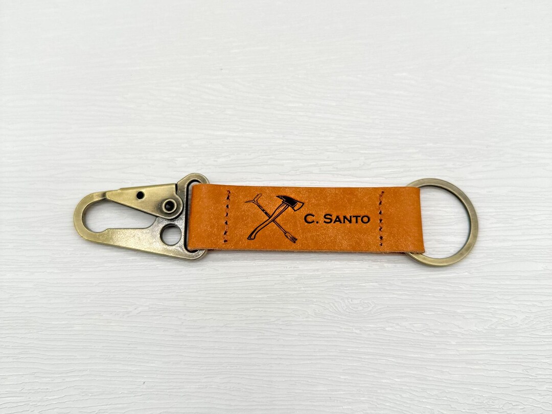 Custom Leather Keychain Axe Firefighter Gift Engraved Fire Department ...