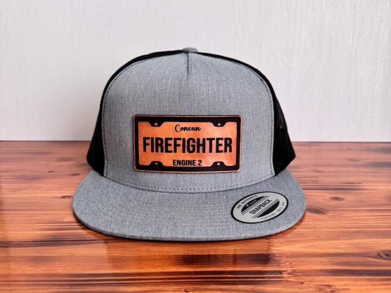 Personalized Firefighter Hat Custom Fire Department Leather Patch First ...