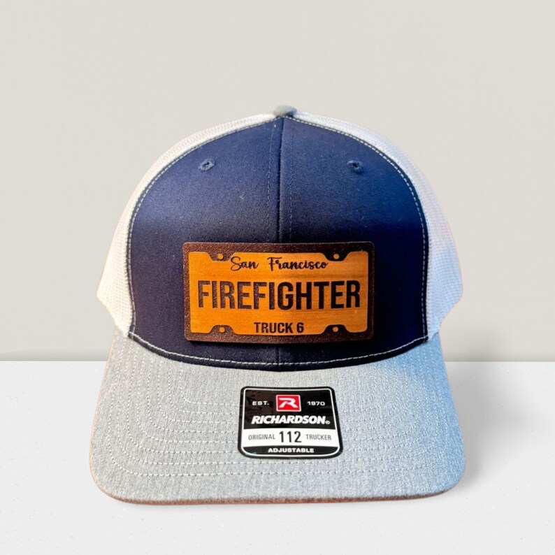 Custom Fire Department License Plate Hat, Firefighter Leather Patch Hat, Firefighter Hat, FD Hat ...