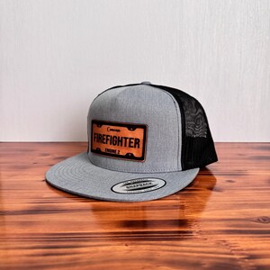 Custom Fire Department License Plate Hat, Firefighter Leather Patch Hat ...