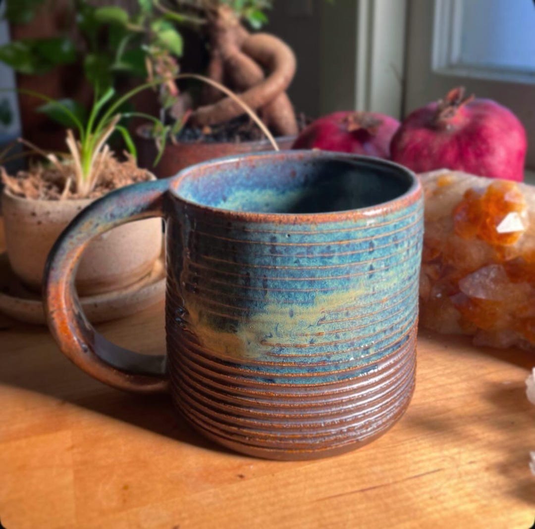 Drippy Tyedye Blue Brown Yellow Green Textured Rainbow Glazed Ceramic ...