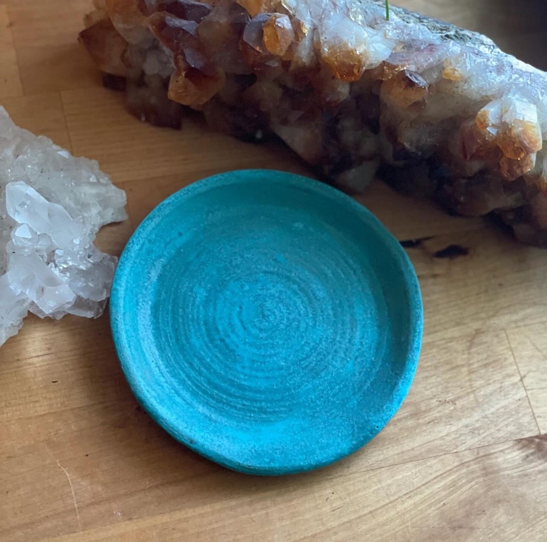 Bright Teal Aqua Blue Ceramic Spoon Rest - Handmade Wheel Thrown Rustic ...