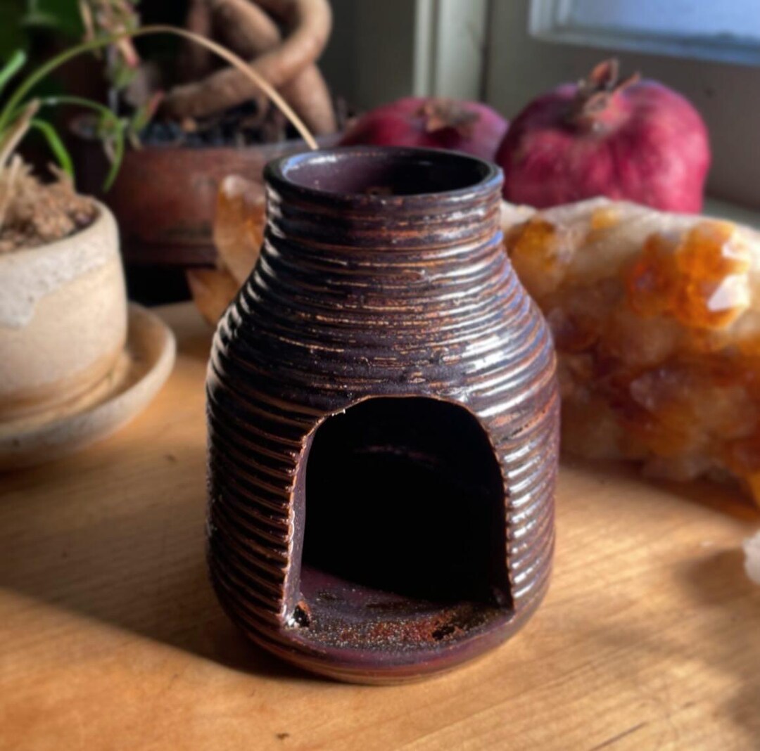 Metallic Copper and Black Sparkly Glazed Ceramic Cone Incense Burner ...