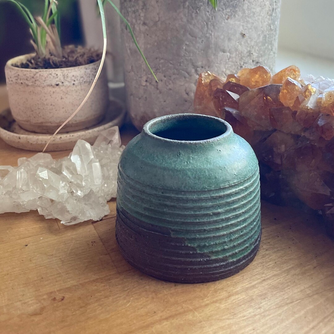 Small Rustic Teal Turquoise Aqua Marine Blue Bud Vase Clay Ceramic ...
