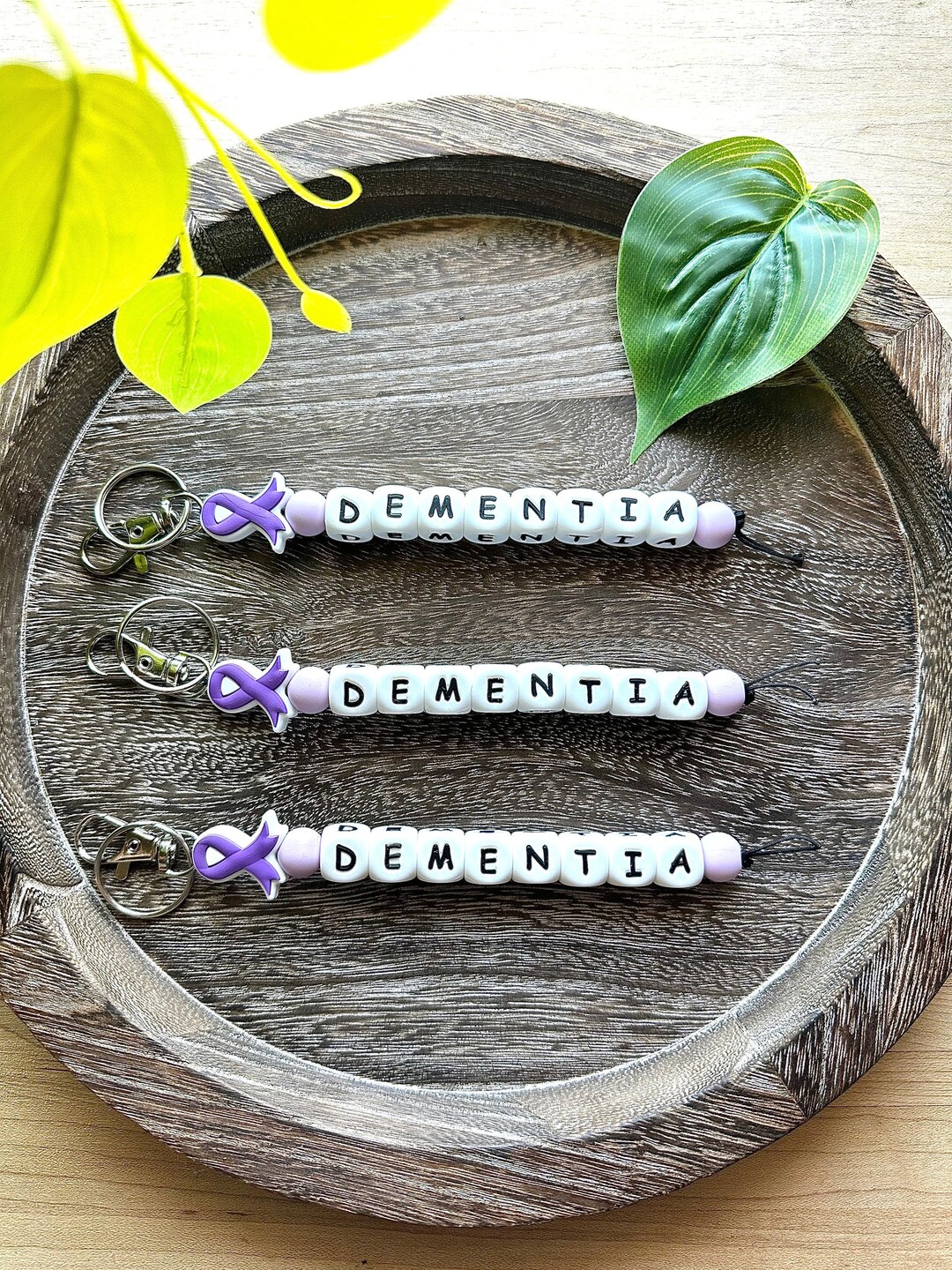 Dementia Awareness Beaded Keychain, Purple Ribbon, Silicone Beads ...