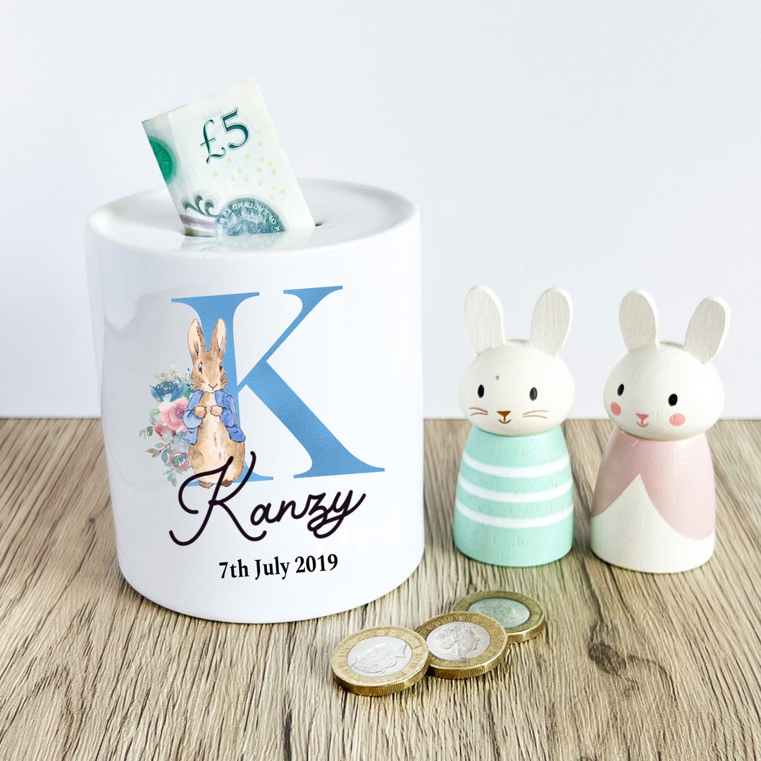 Cute Peter Rabbit Money Box Personalised Ceramic Keepsake ideal Gift ...