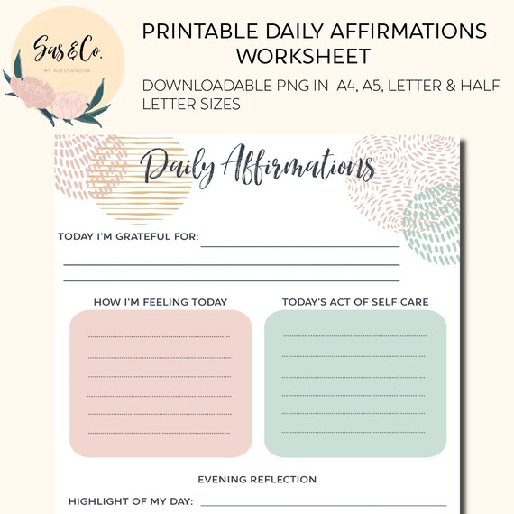 Printable Daily Affirmations Worksheet - Etsy
