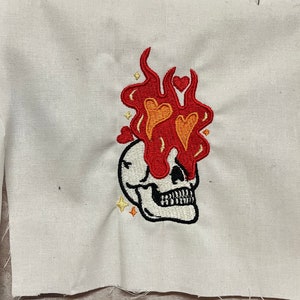 Flaming Skull Eyes, Biker Style Embroidery, Y2K Skull and Flames ...