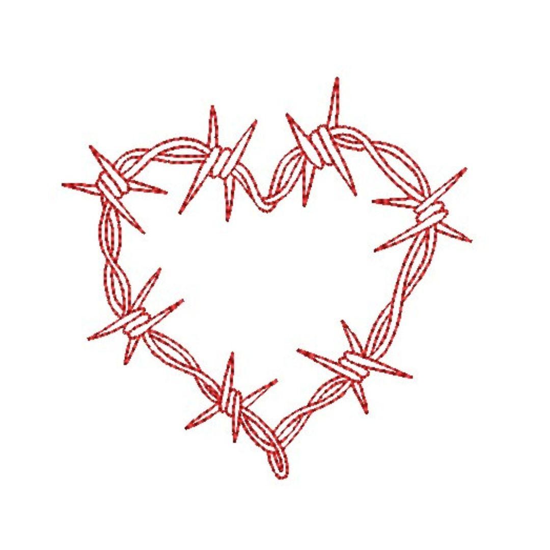 Barbed Wire Heart, Heart Embroidery, Barbed Wire Embroidery, Badass ...