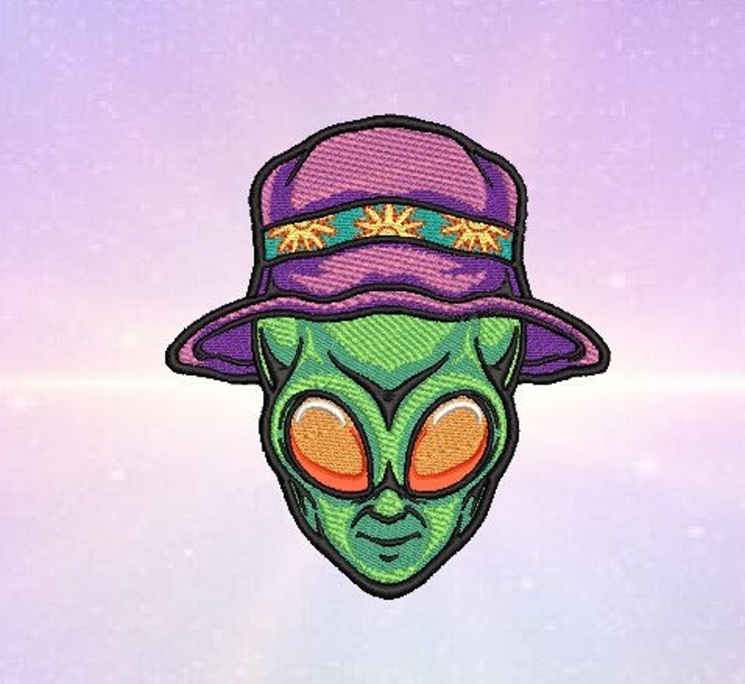Alien Head Embroidery File, Alien Bucket Hat, Hippie Alien, Spaceman ...