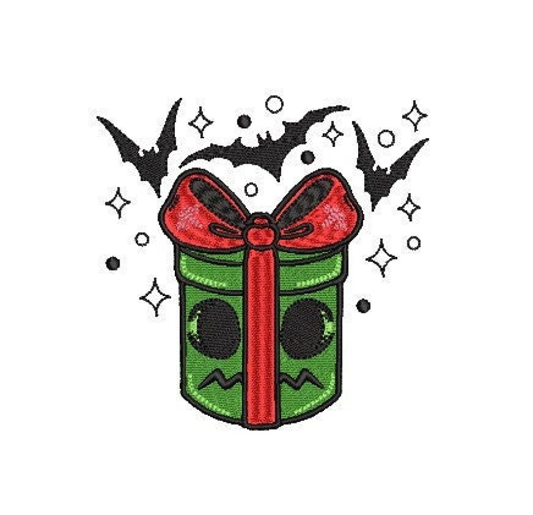Spooky Present Embroidery File, Scary Gift Embroidery Design, Creepmas ...