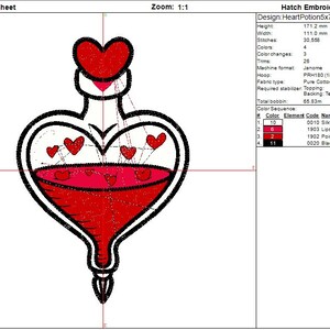 Love Potion Heart Bottle Embroidery File, Valentine Day Love Embroidery ...