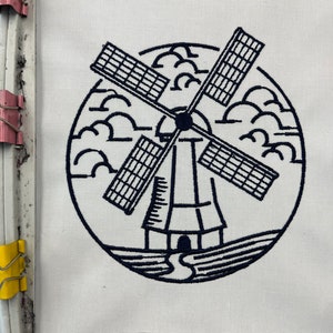 Windmill Line Art Embroidery File, Holland Windmill, Dutch Embroidery ...