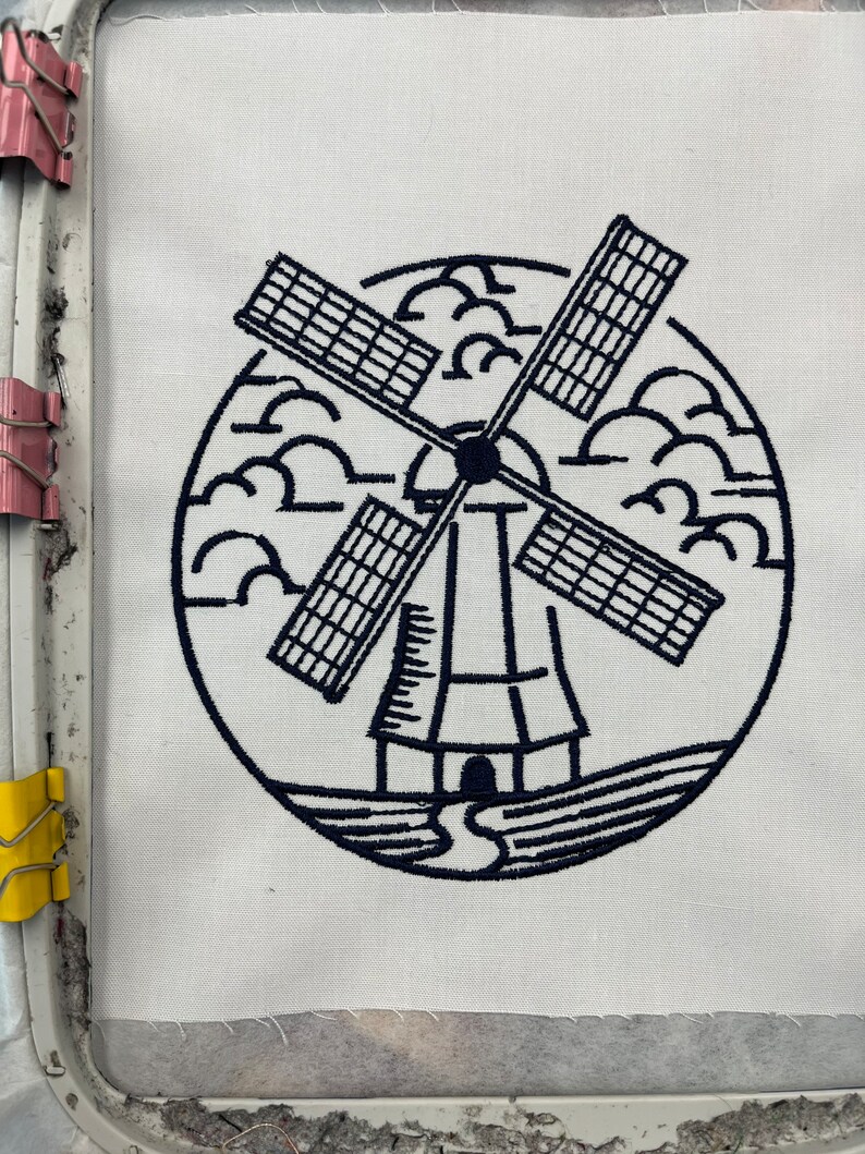 Windmill Line Art Embroidery File Holland Windmill Dutch - Etsy