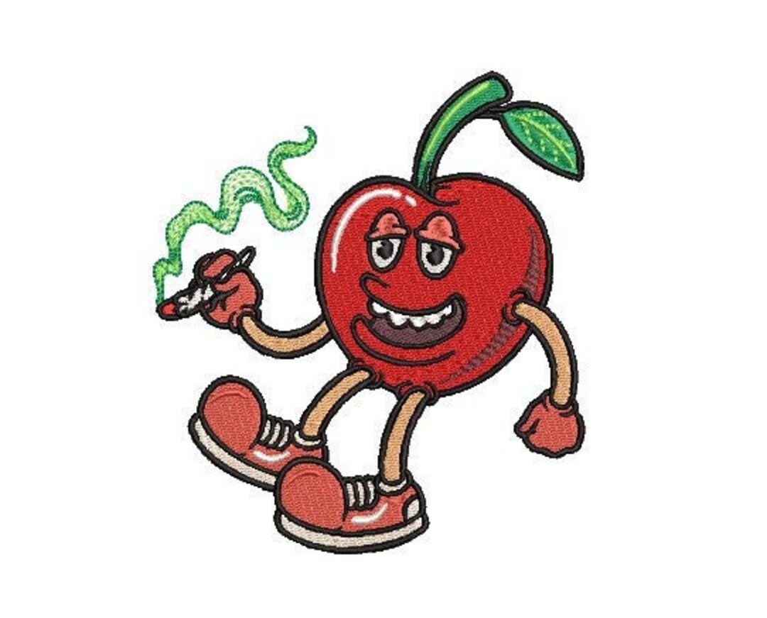 Retro Character Embroidery Design, Stoner Cherry, Retro Cherry, Cherry ...
