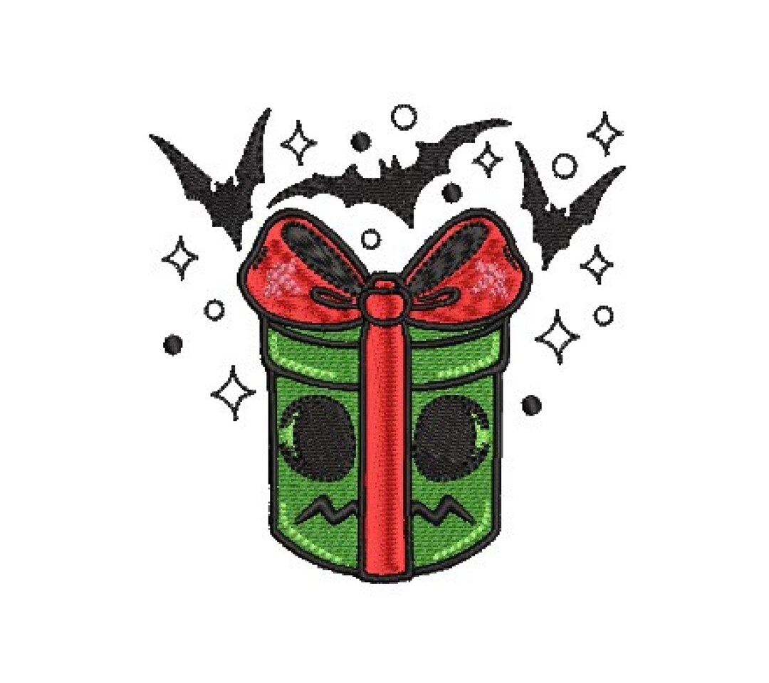 Spooky Present Embroidery File, Scary Gift Embroidery Design, Creepmas ...