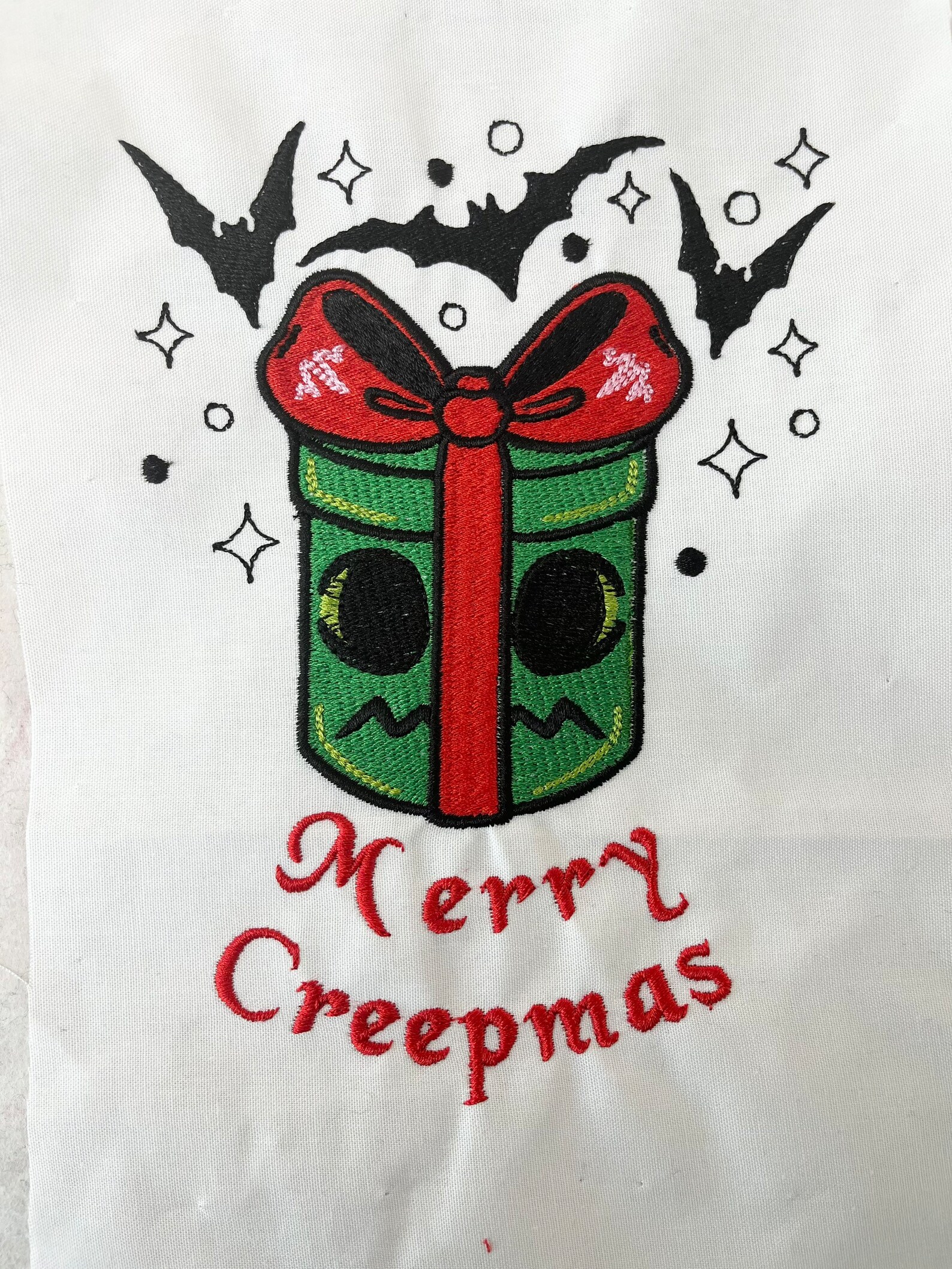 Spooky Present Embroidery File, Scary Gift Embroidery Design, Creepmas ...