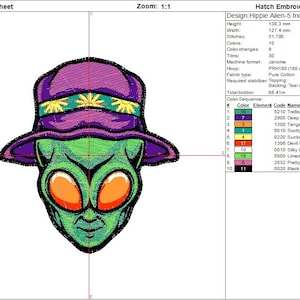 Alien Head Embroidery File, Alien Bucket Hat, Hippie Alien, Spaceman ...