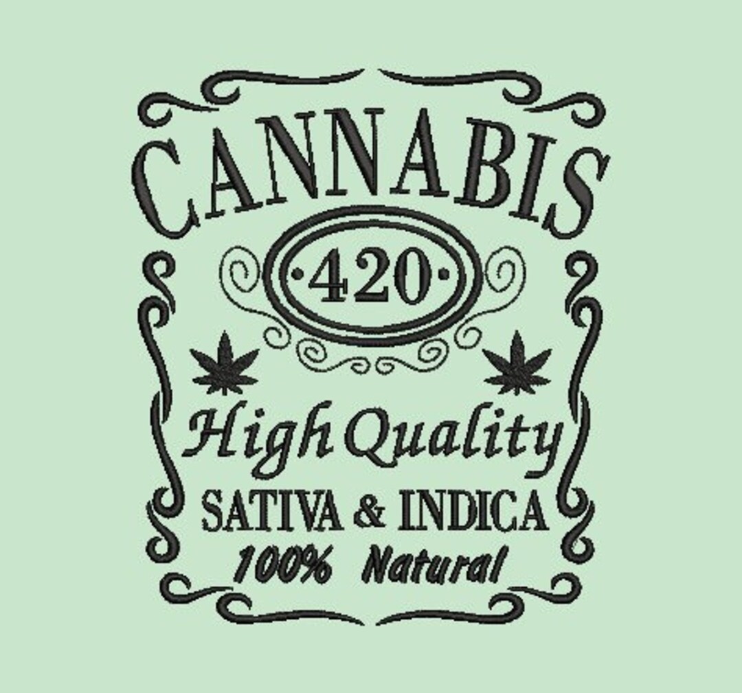 Cannabis Weed Embroidery Design, Marijuana Flourish Label, Sativa ...