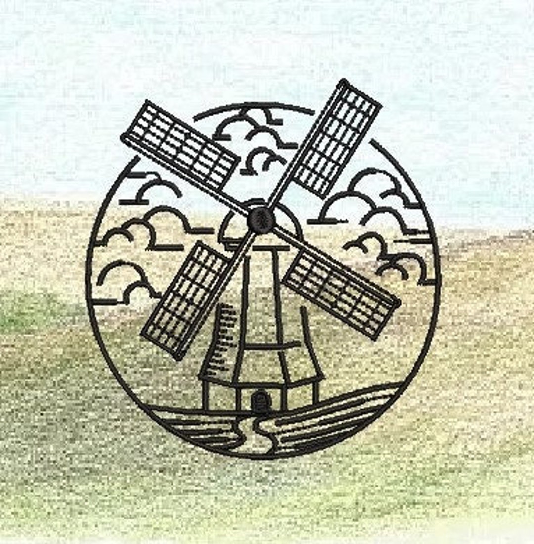 Windmill Line Art Embroidery File, Holland Windmill, Dutch Embroidery ...