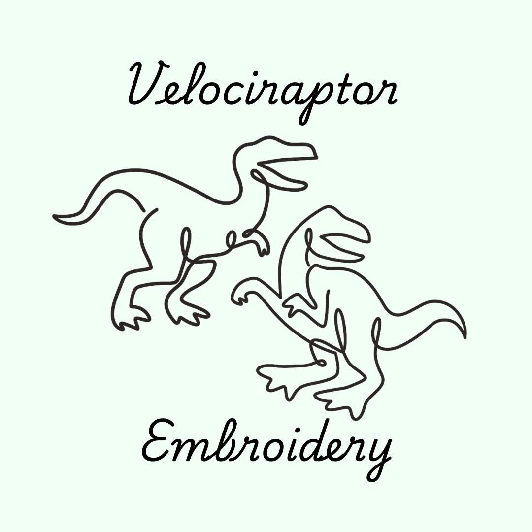 Dinosaur Embroidery, Velociraptor Embroidery, Single Line Design ...
