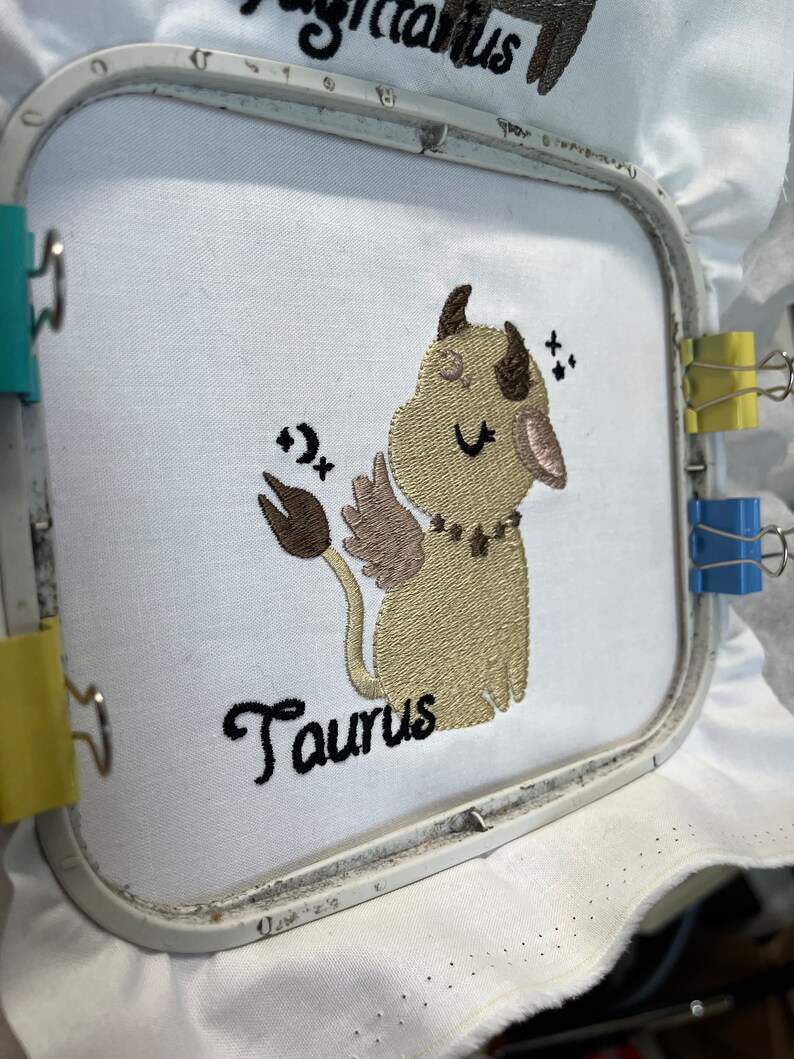 Taurus Embroidery, Zodiac Embroidery, Taurus Bull Design, Earth Element ...