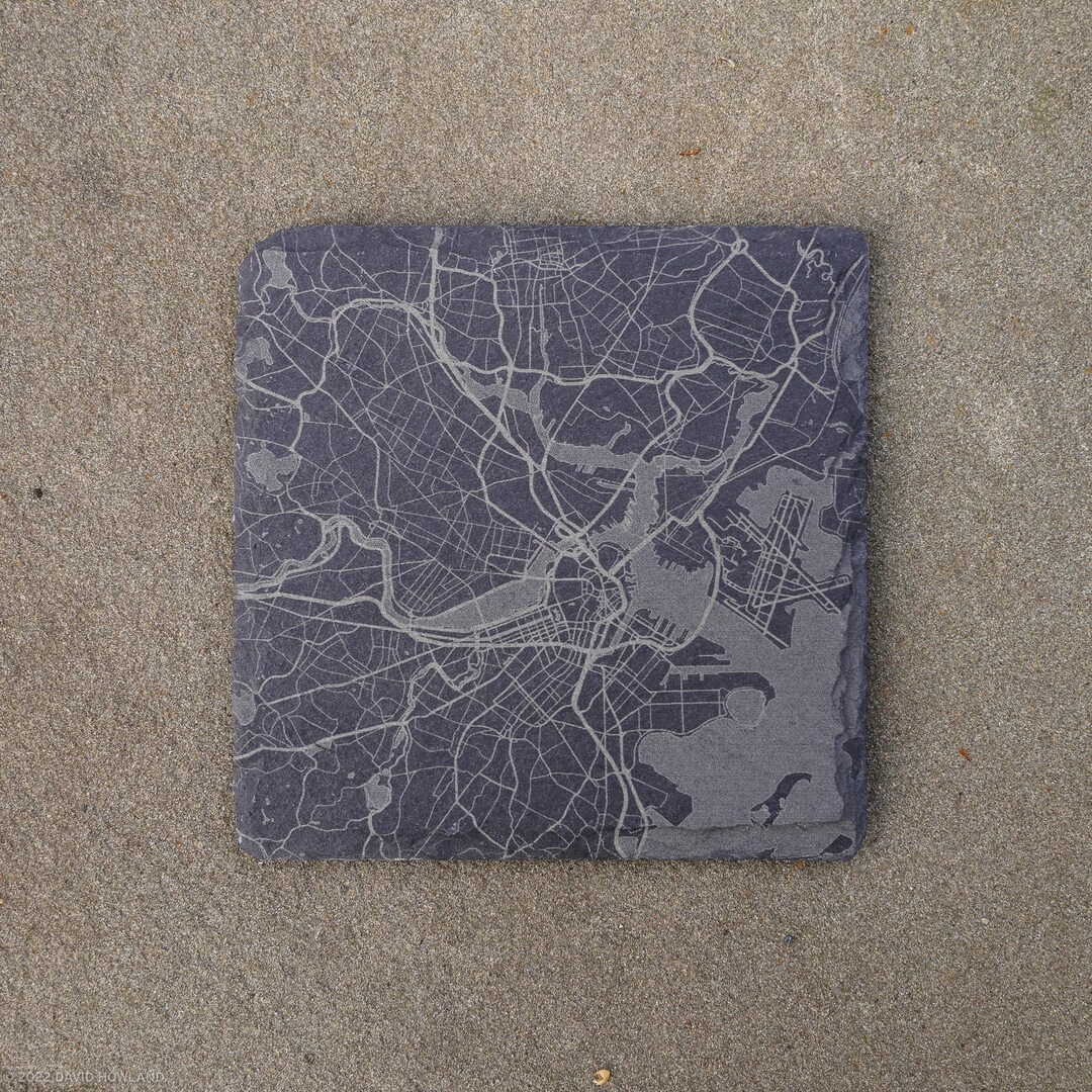 Boston City Street Map Slate Coaster Laser Engraved Housewarming Gift ...