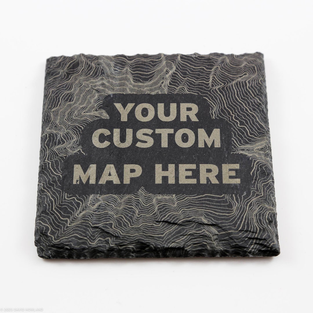 Custom Topographic Map Laser Engraved Slate Coaster a Great Unique and ...