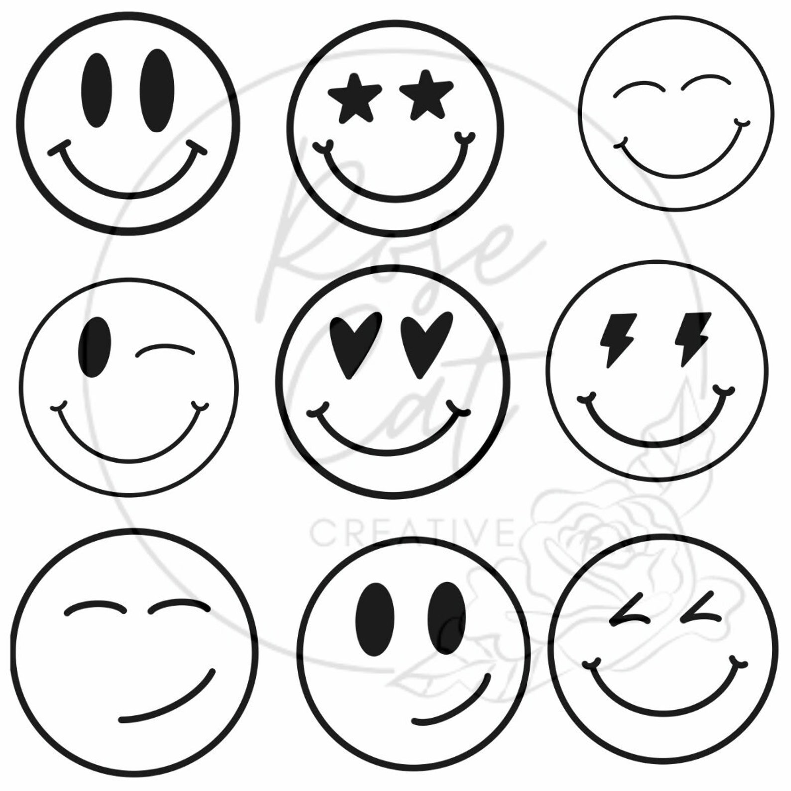 9 Smiley Face Digital Download Bundle | Smiley Face Svg File | Svg ...