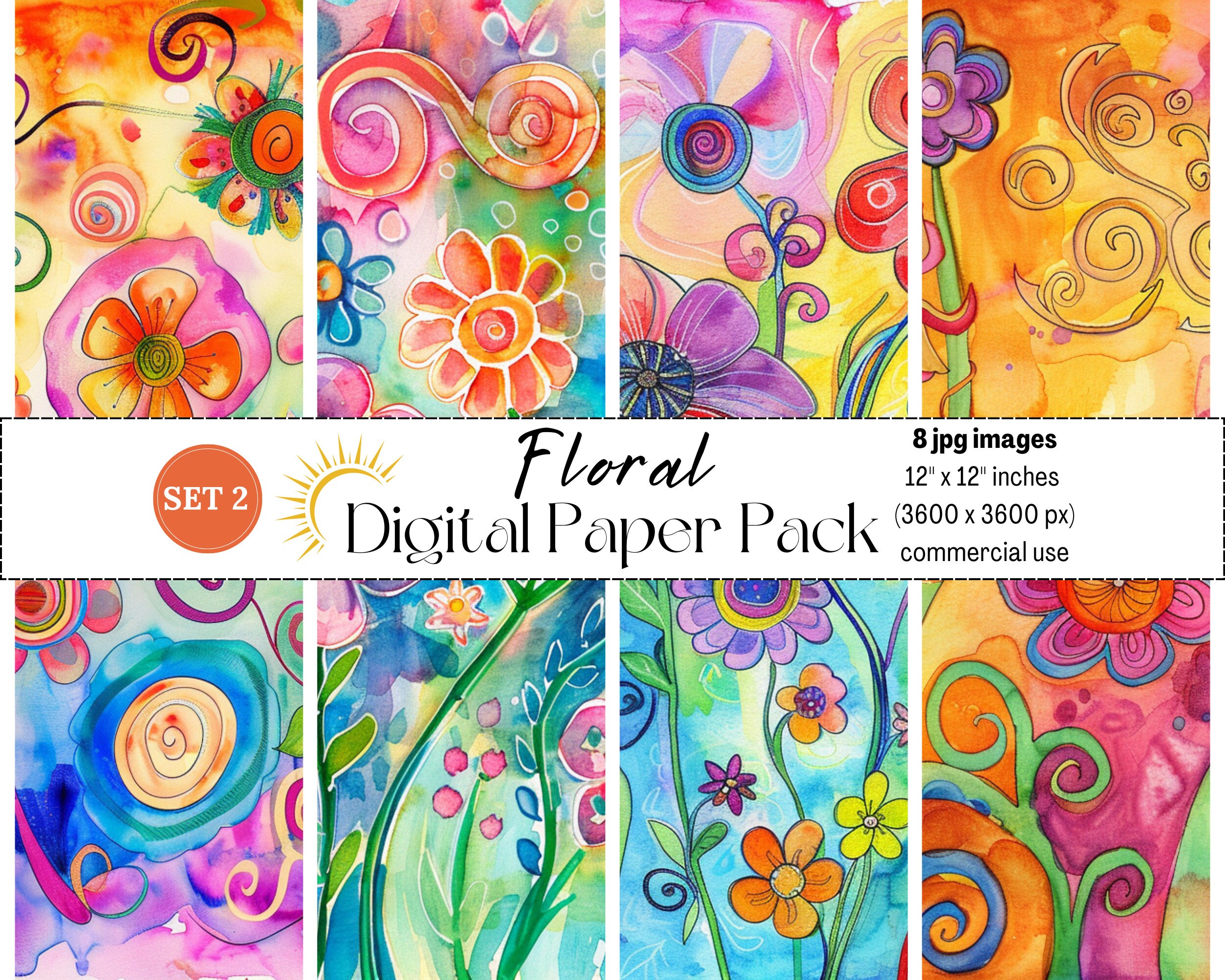 Summer Flower Digital Paper Commercial Use Watercolor Flower Background ...