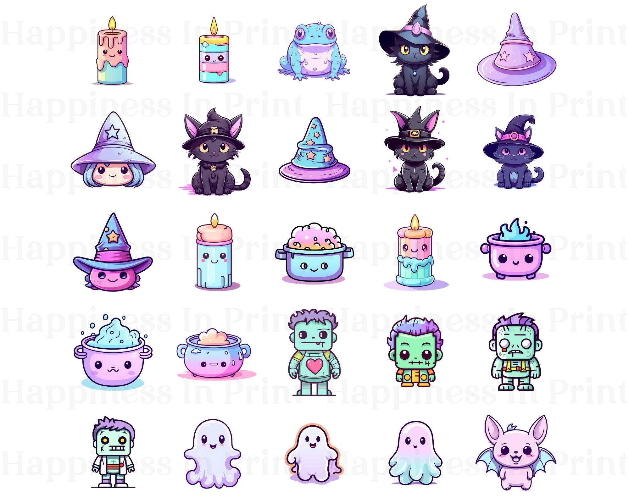 Kawaii Halloween Cute Pastel Candy Clip Art Bundle Happy Halloween ...