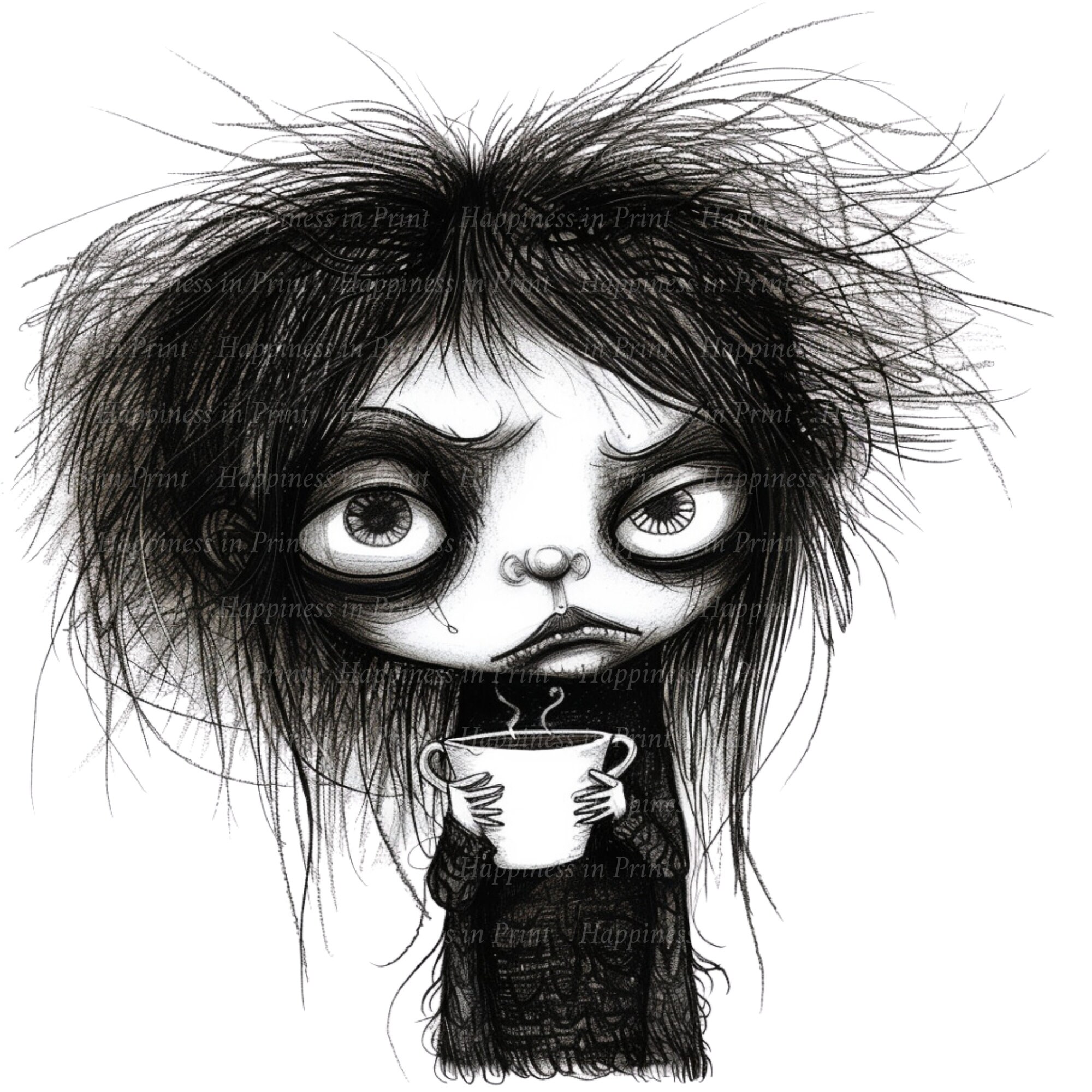 14 Whimsical Grumpy Goth Girl Clipart Commercial Use Coffee Goth Girl ...