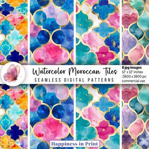 Watercolor Moroccan Tile Digital Paper Pack Digital Background ...