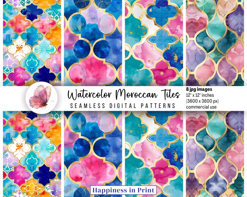 Watercolor Moroccan Tile Digital Paper Pack Digital Background ...