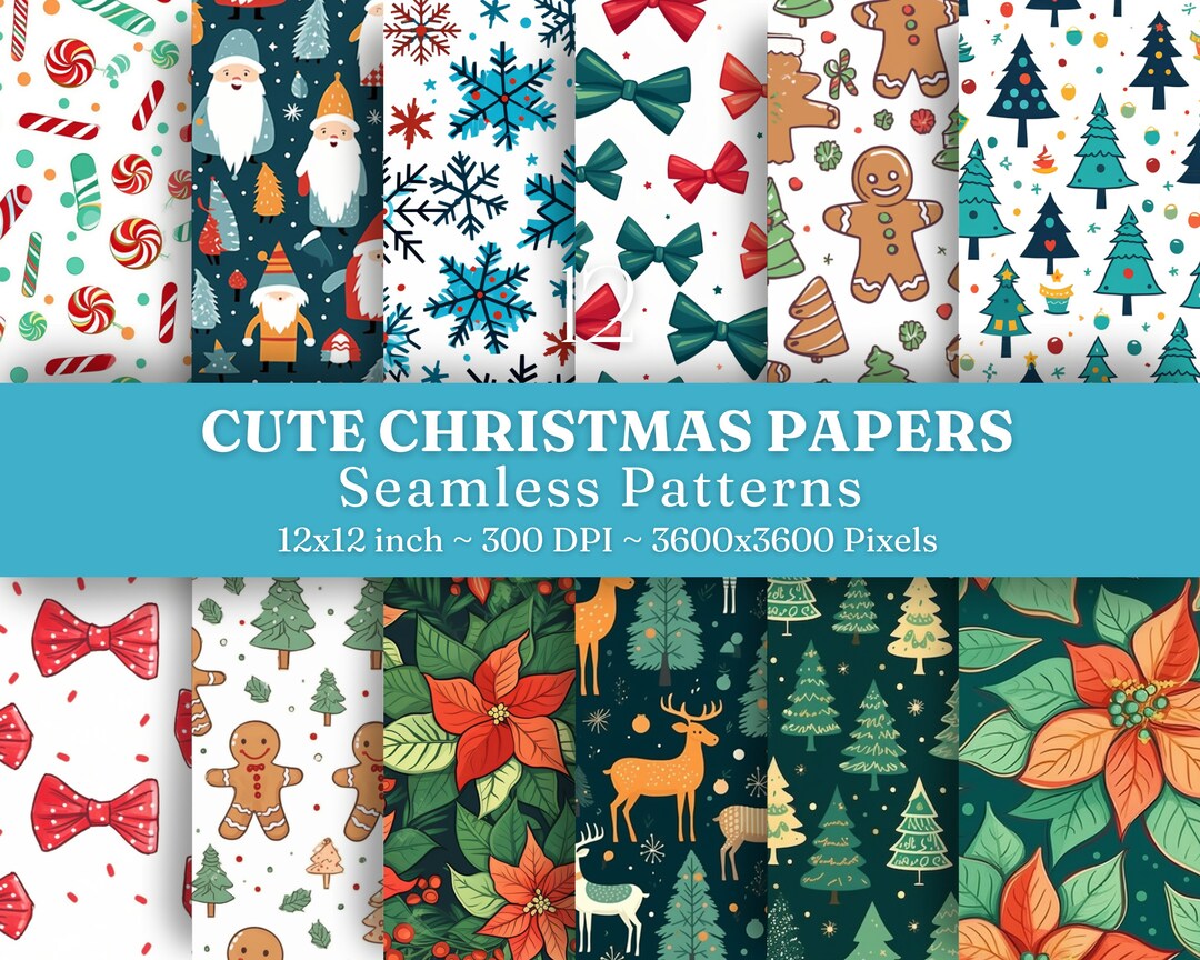 Sweet Christmas Digital Paper Cute Winter Seamless Pattern Gingerbread ...