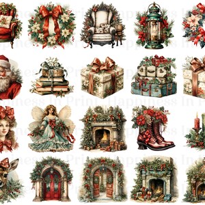 Vintage Watercolor Christmas Clipart Bundle Vintage Christmas PNG Junk ...