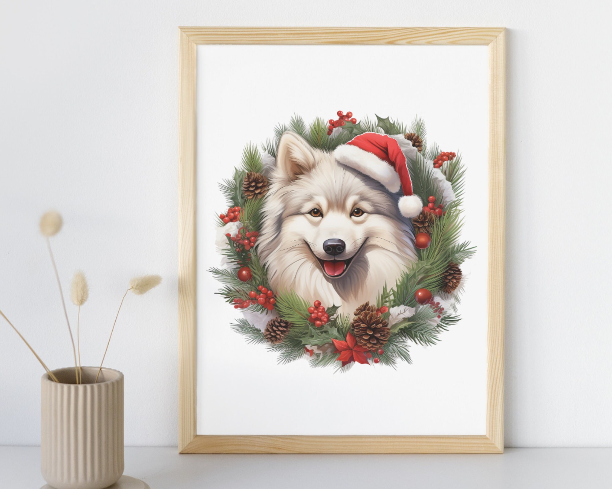 Christmas Dog Wreath Watercolor Clipart Bundle PNG Festive Pup Wreath ...