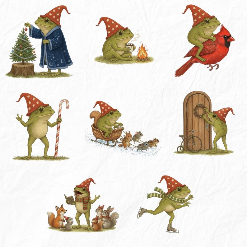 Christmas Frog Clipart Set – Watercolor Woodland Animals, Holiday Frogs ...