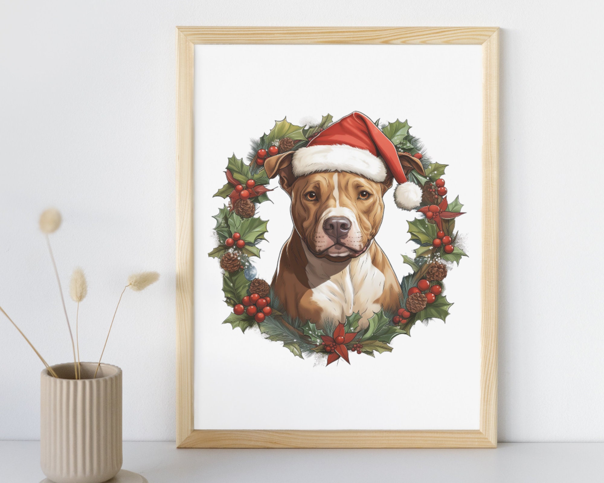 Christmas Dog Wreath Watercolor Clipart Bundle PNG Festive Pup Wreath ...