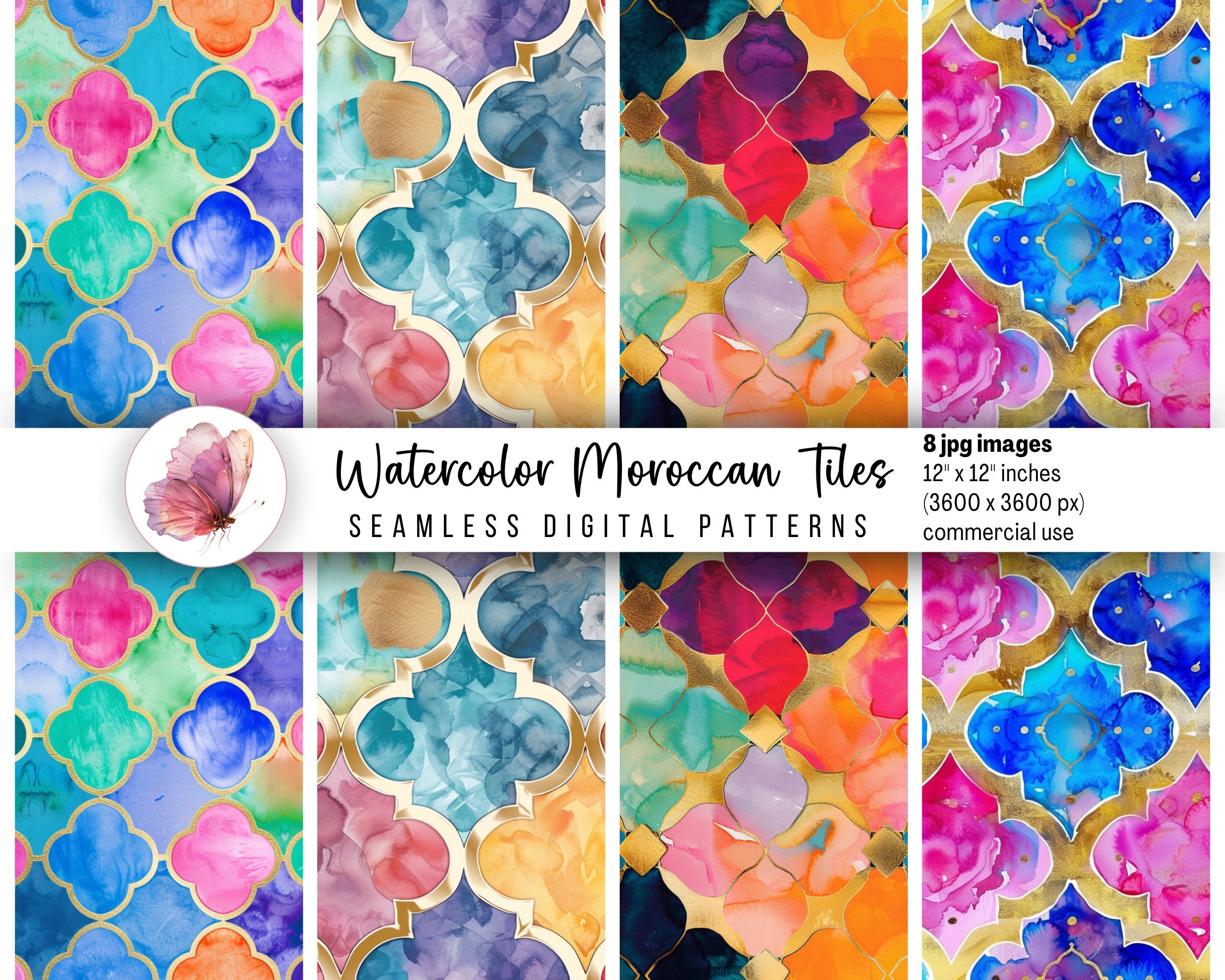 Watercolor Moroccan Tile Digital Paper Pack Digital Background ...