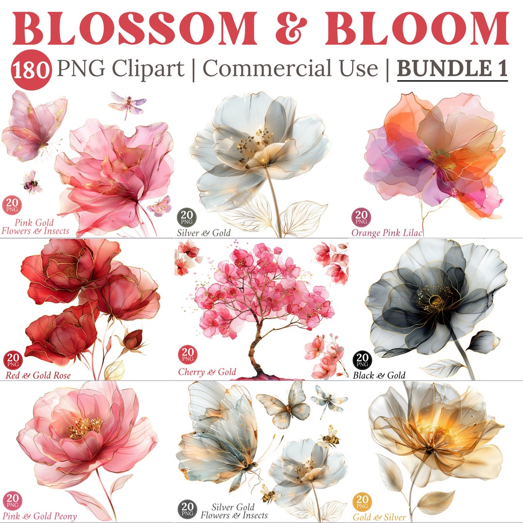 180 Bundle Abstract Flowers Clipart Flower PNG Transparent Print ...