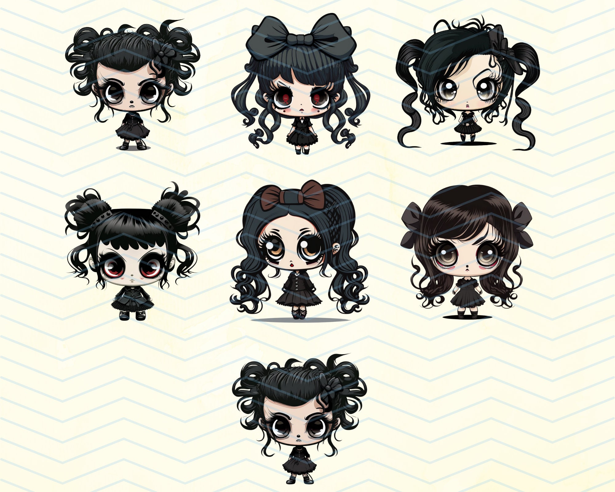 Cute Kawaii Goth Girl Clipart Chibi Kawaii Bundle Free - Etsy UK