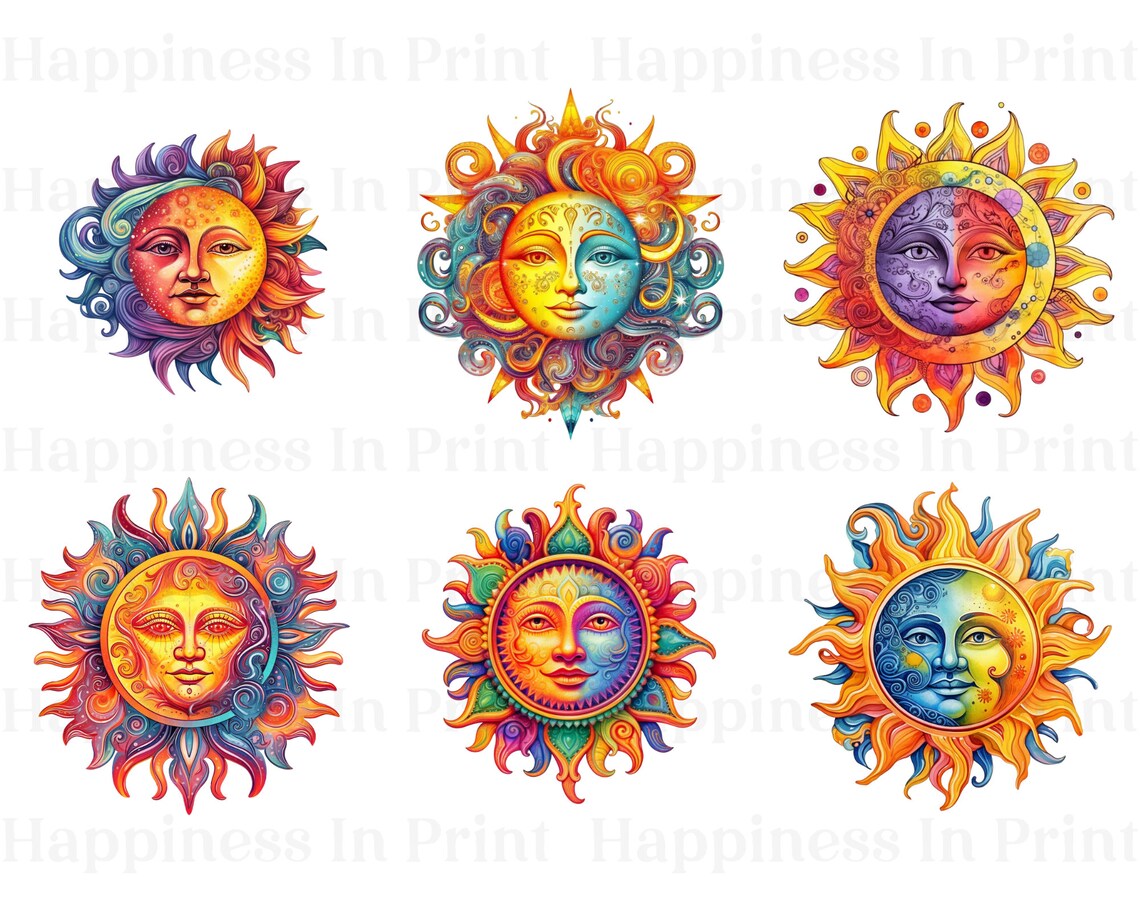 Celestial Clipart Bundle Watercolor Sun Clip Art Sun Moon PNG - Etsy