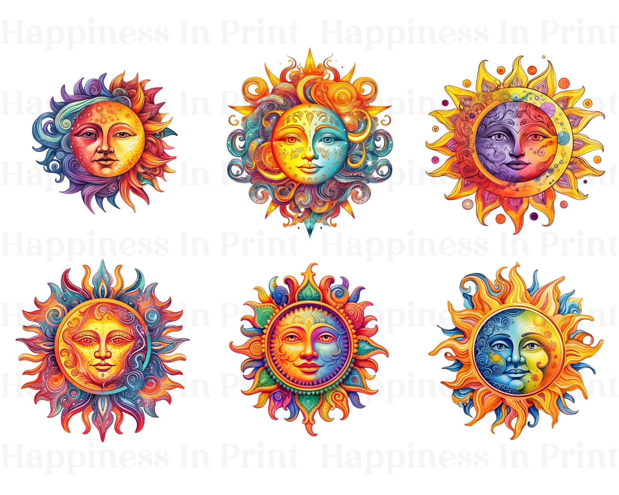 Celestial Clipart Bundle Watercolor Sun Clip Art Sun Moon PNG - Etsy