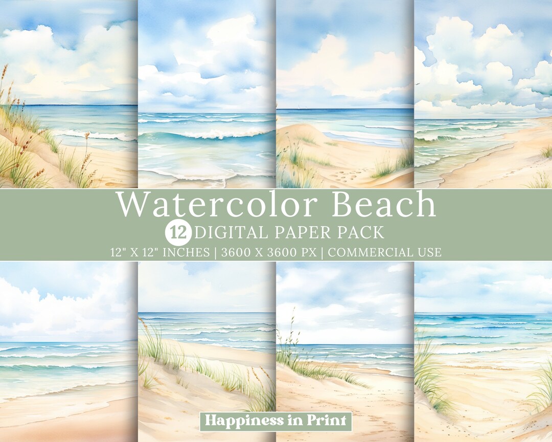 Beach Digital Paper | Watercolor Seascapes | Instant Download | Summer ...
