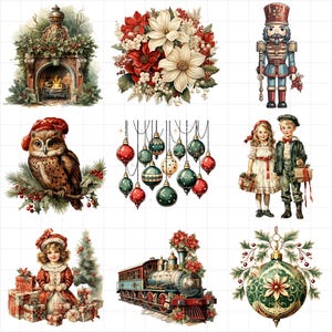 Vintage Watercolor Christmas Clipart Bundle Vintage Christmas PNG Junk ...