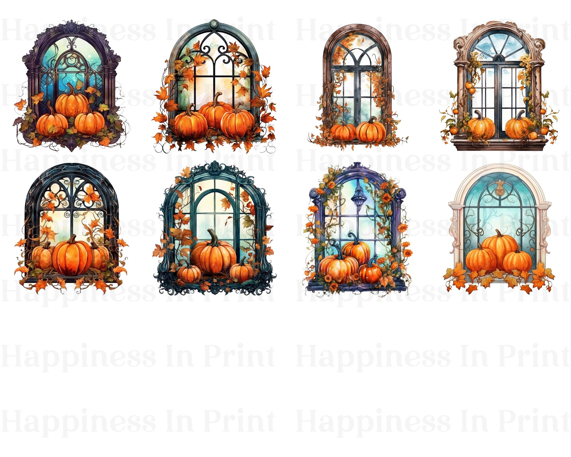 Goth Pumpkin Window Clipart Watercolor Goth Window Halloween - Etsy