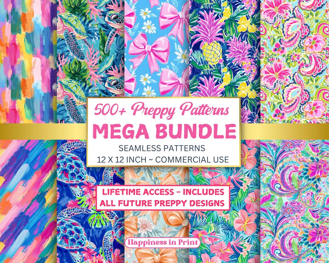500+ Preppy Pattern MEGA BUNDLE Digital Paper Seamless Pattern ...